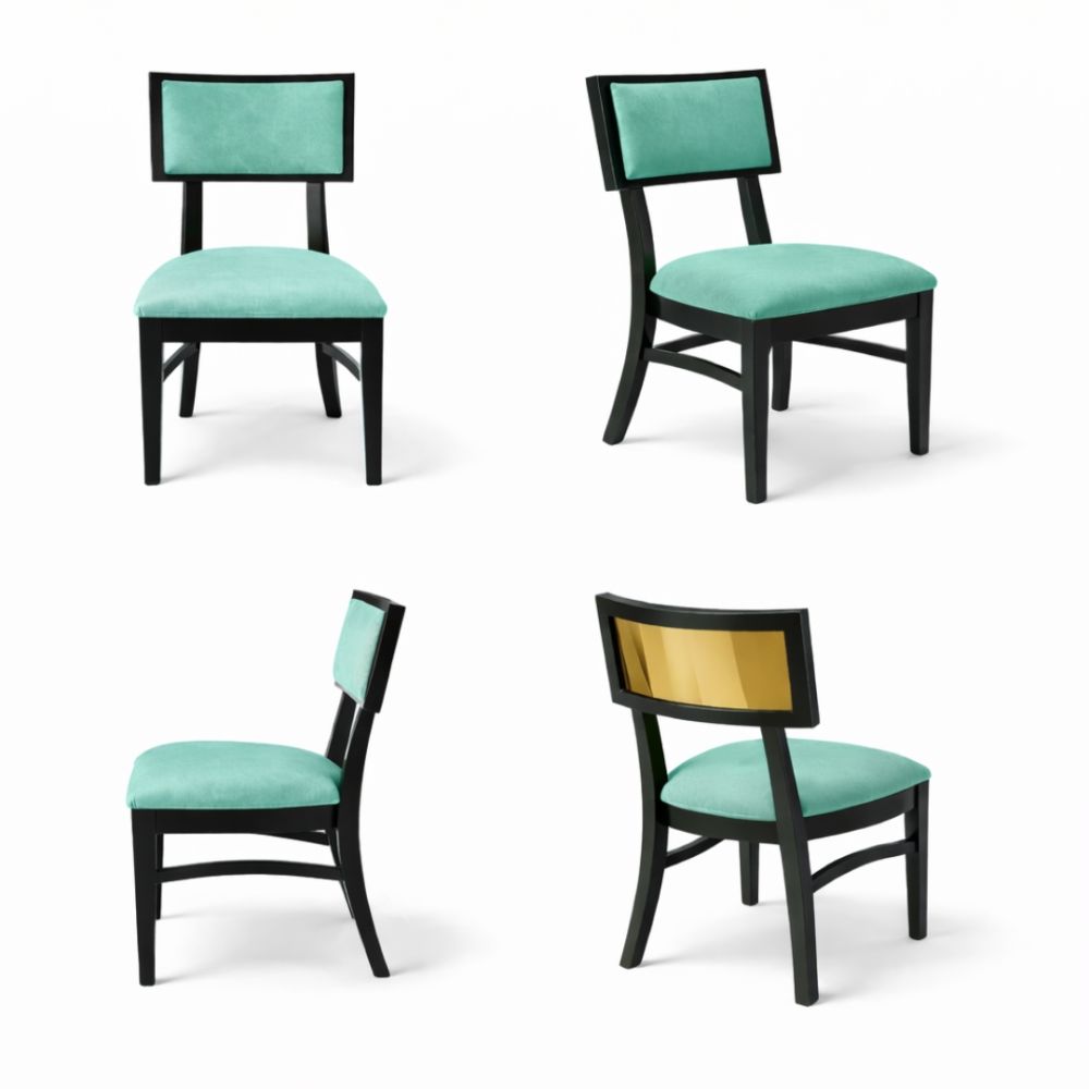 Milano Black Chair Gold - Cushion Tiffany Blue - Wood Dining Chairs