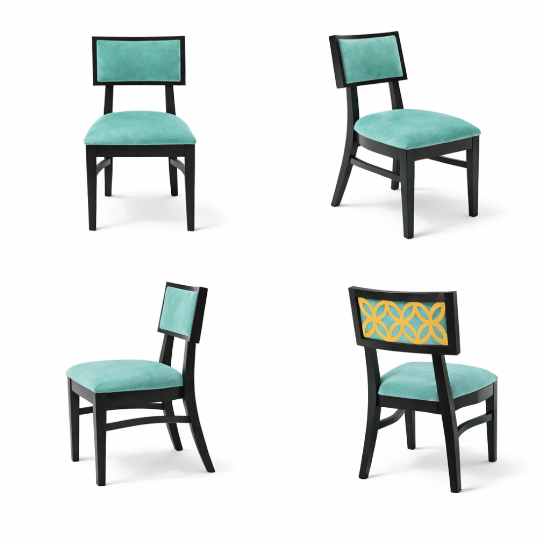 Sedia Moderna Black Chair Gold - Cushion Tiffany Blue - Wood Dining Chairs
