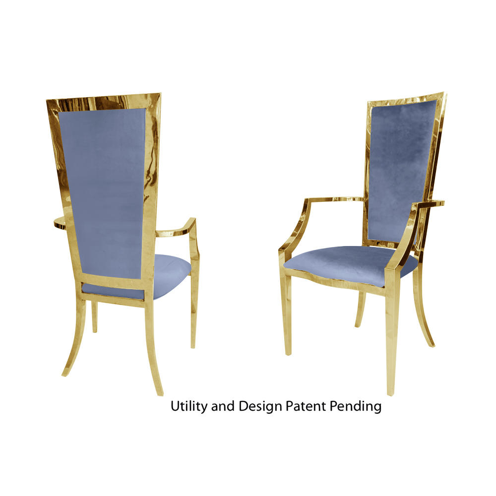 Vanderbilt Armchair Gold Cushion Dusty Blue - Stainless Steel Chairs