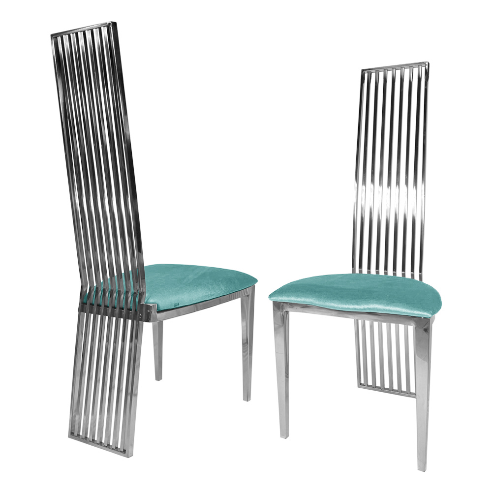 Roseline Chair Silver Cushion Tiffany Blue - Dinning Armless Chairs
