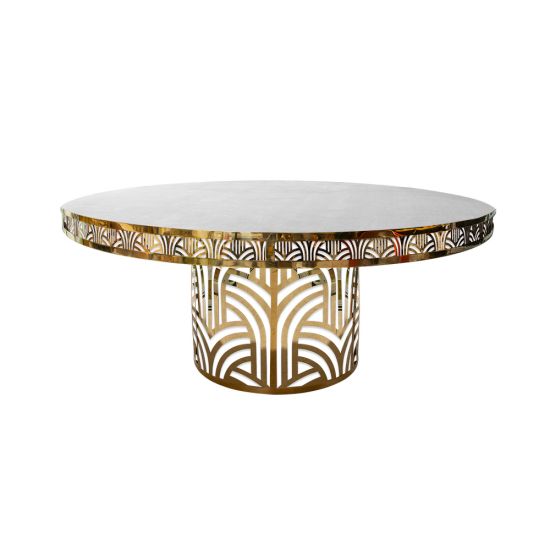 Art Deco Plus Dining Table Gold 72" Round Top White - Specialty Dining ...