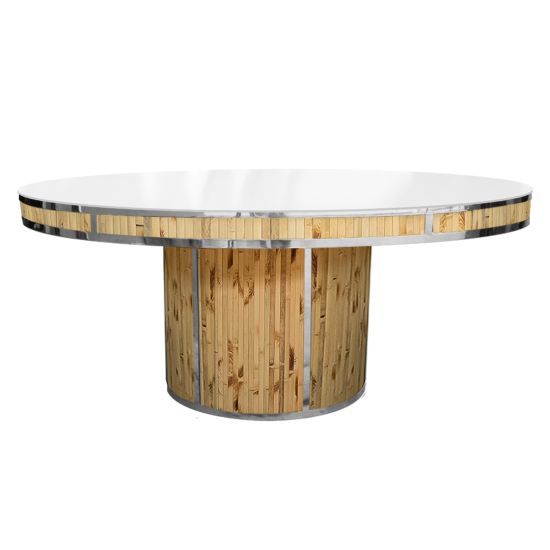 Bamboo Dining Table Silver 72” Round Wood White Top - Specialty Dining ...