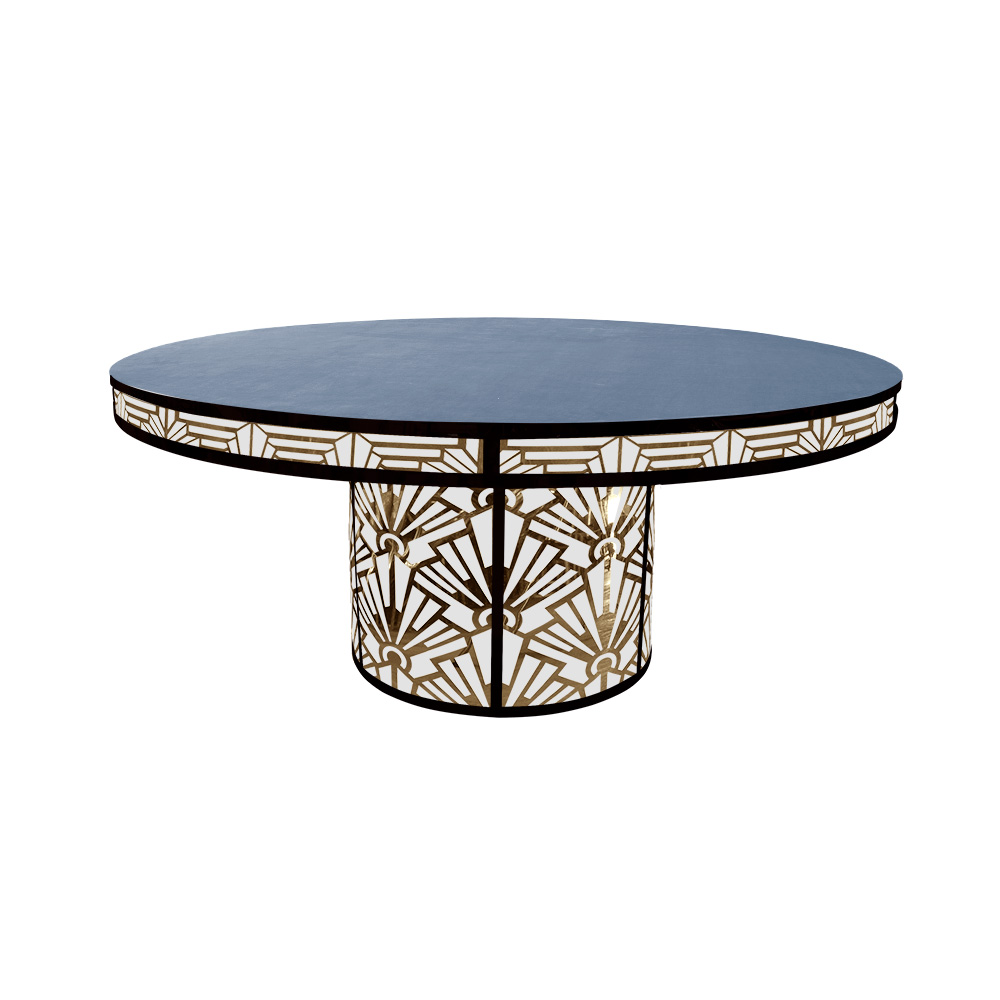 Gatsby Plus Dining Table Black 72" Round Top Dusty Blue - Specialty ...