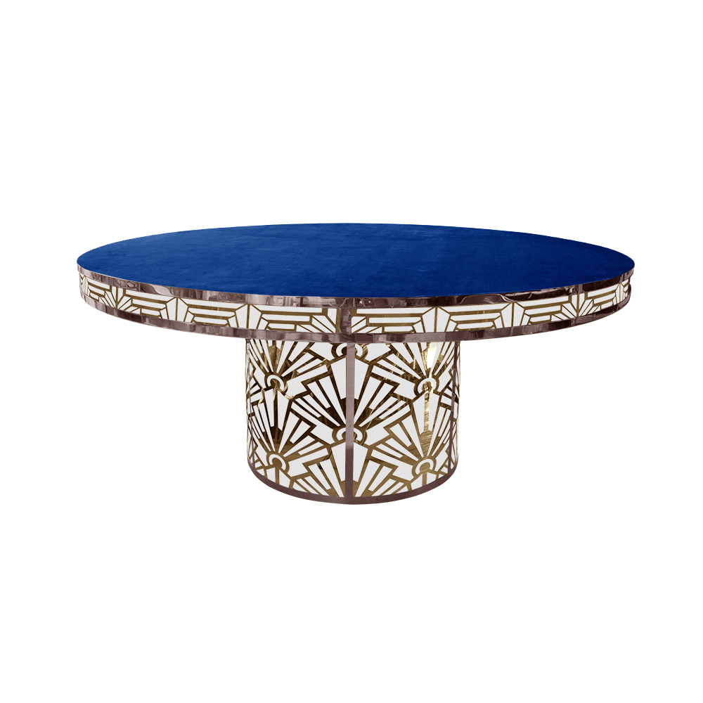 Gatsby Plus Dining Table Rose Gold 72" Round Top Royal Blue - Specialty ...