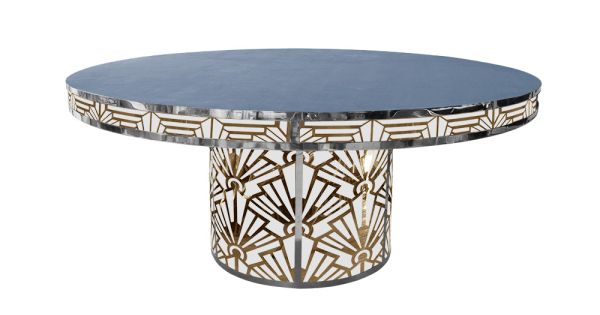 Gatsby Plus Dining Table Silver 72" Round Top Dusty Blue - Specialty ...