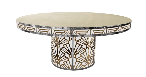 Gatsby Plus Dining Table Silver 72" Round Top Ivory - Specialty Dining ...