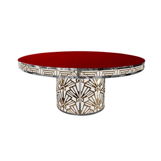 Gatsby Plus Dining Table Silver 72" Round Top Red - Specialty Dining ...