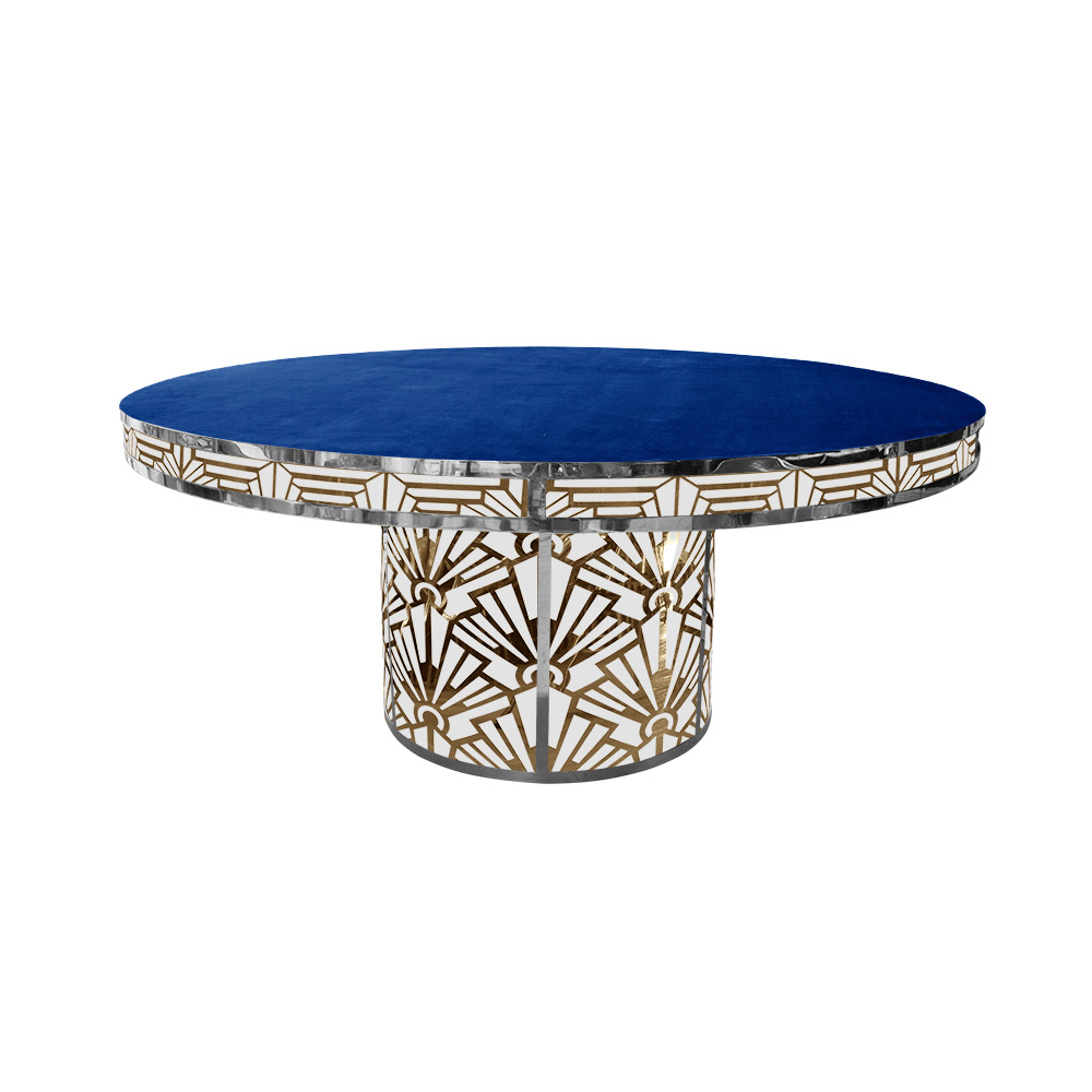Gatsby Plus Dining Table Silver 72" Round Top Royal Blue - Specialty ...