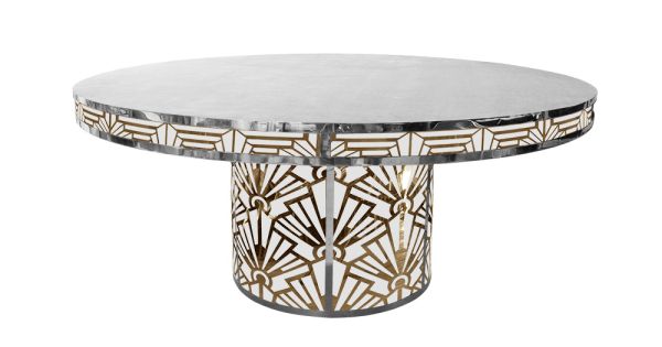 Gatsby Plus Dining Table Silver 72" Round Top White - Specialty Dining ...