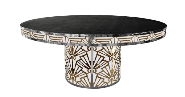 Gatsby Plus Dining Table Silver 72" Round Top Black - Specialty Dining ...