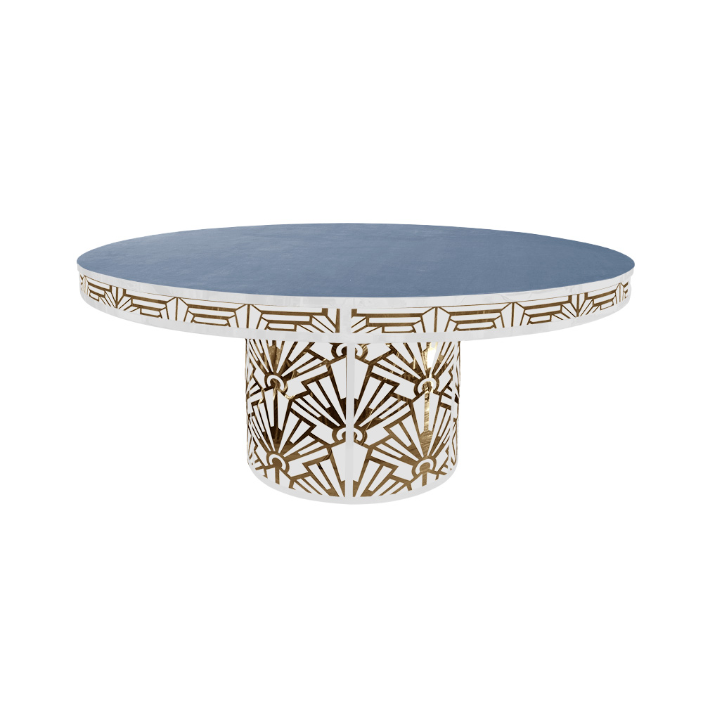 Gatsby Plus Dining Table White 72" Round Top Dusty Blue - Specialty ...