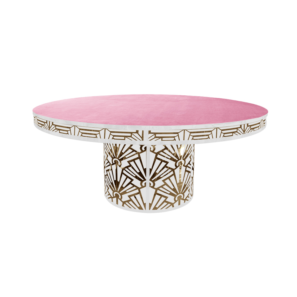 Gatsby Plus Dining Table White 72" Round Top Light Pink - Specialty ...