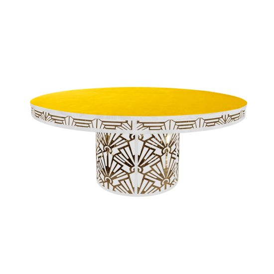 Gatsby Plus Dining Table White 72" Round Top Yellow - Specialty Dining ...