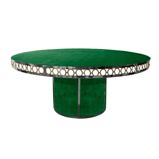 Opulent Noir Plus Dining Table Silver 72" Round Top Emerald Green ...