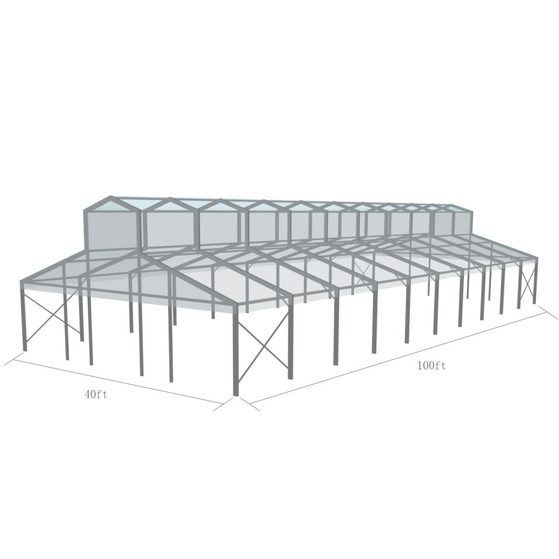 Cathedral Structure 40'x100' Silver Frame Clear Top - Cathedral Structure